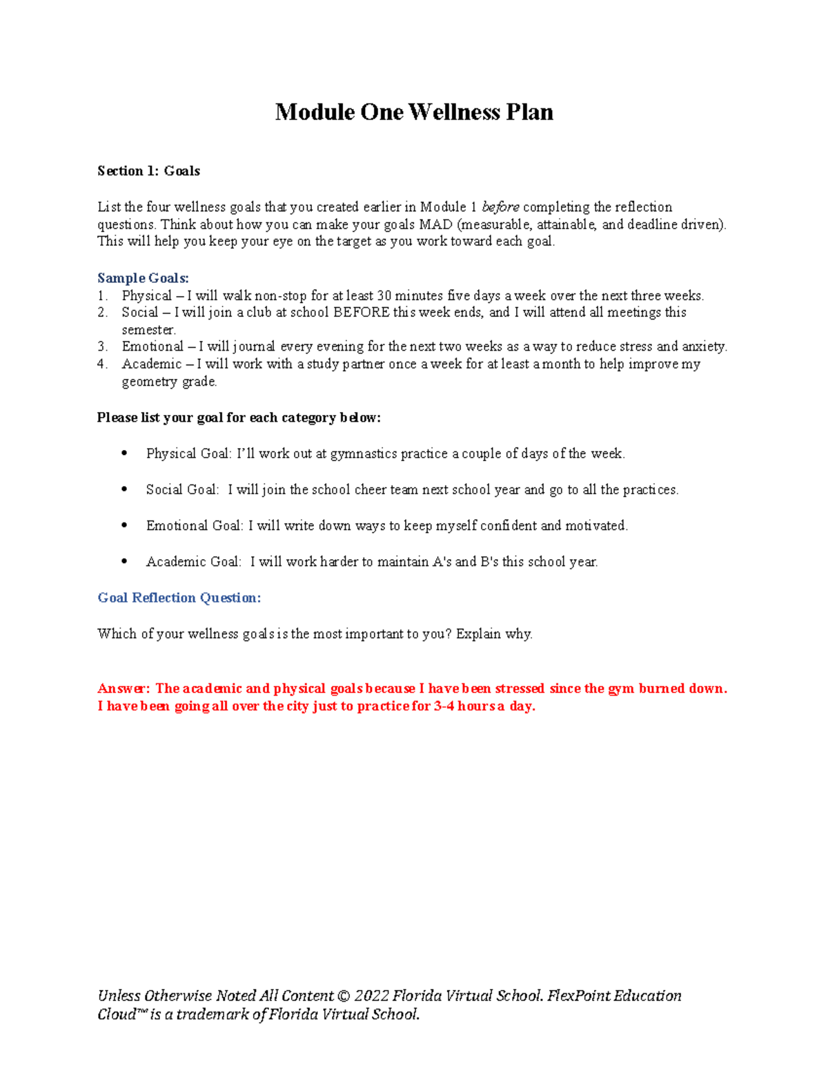 Module 1 Wellness Plan - yeaaaa - Module One Wellness Plan Section 1 ...