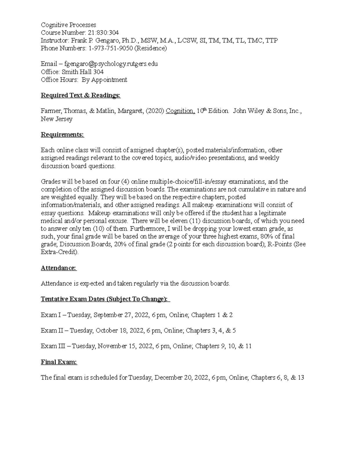 Cognitive Processes Syllabus Fall 2022 - Cognitive Processes Course ...