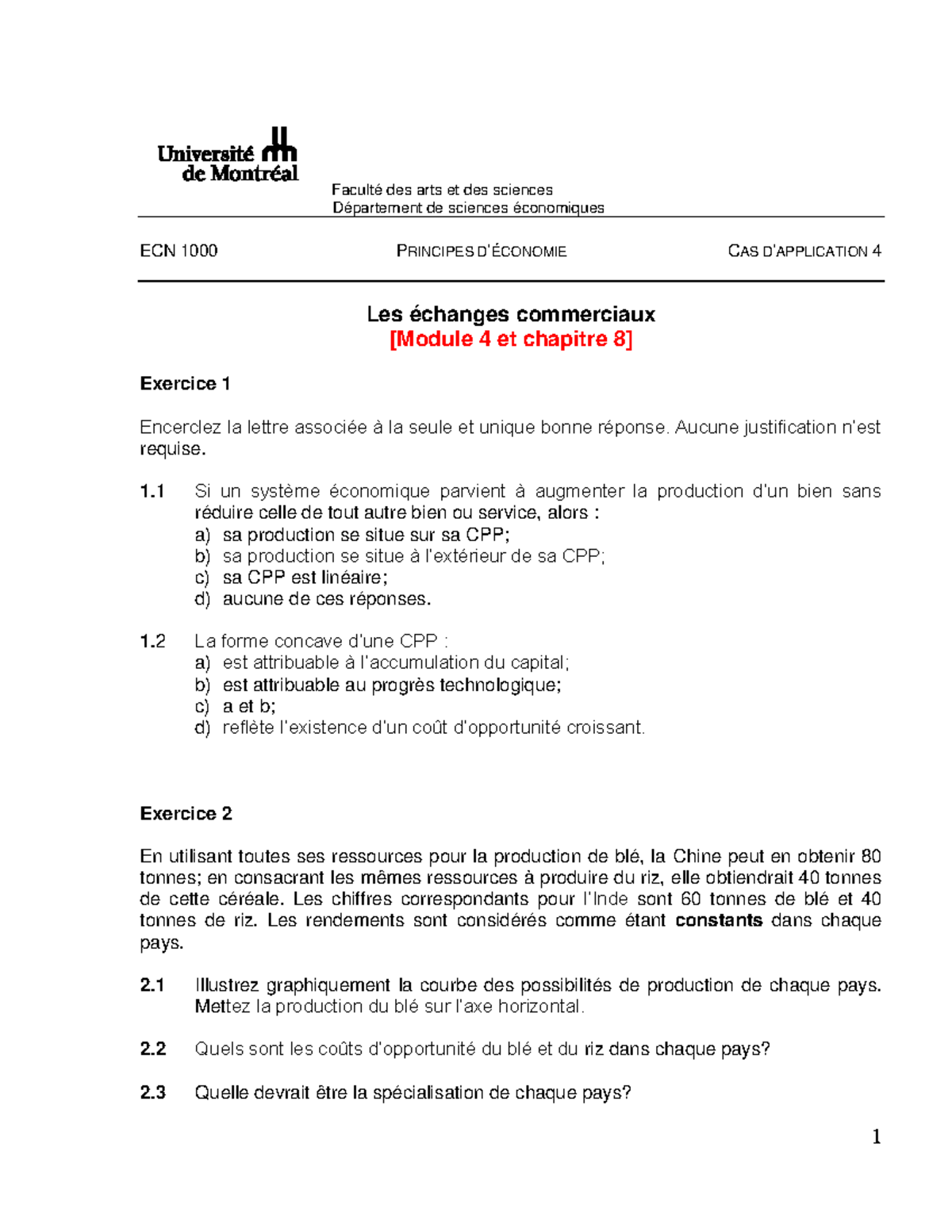 Exercices sur le module 4 - Faculté des arts et des sciences ...