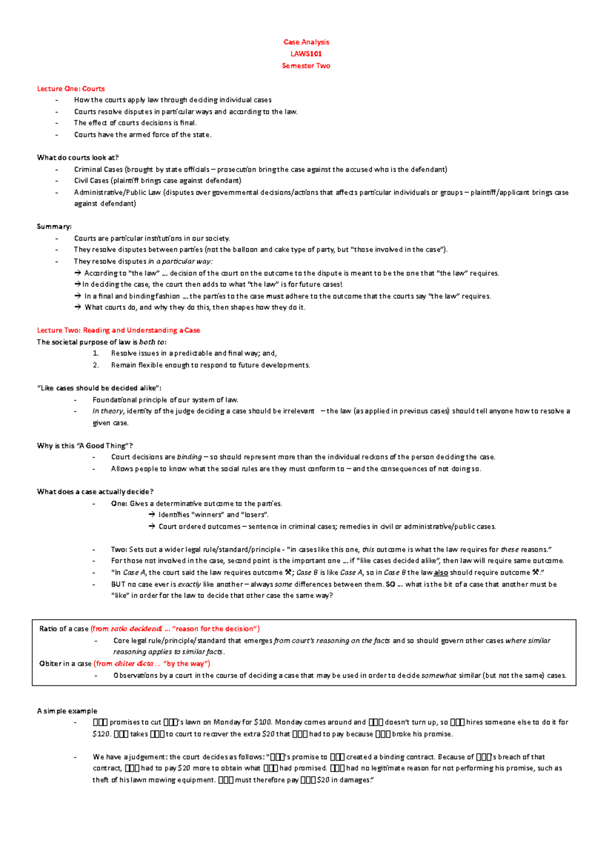 Case Analysis Notes - Case Analysis LAWS Semester Two Lecture One ...