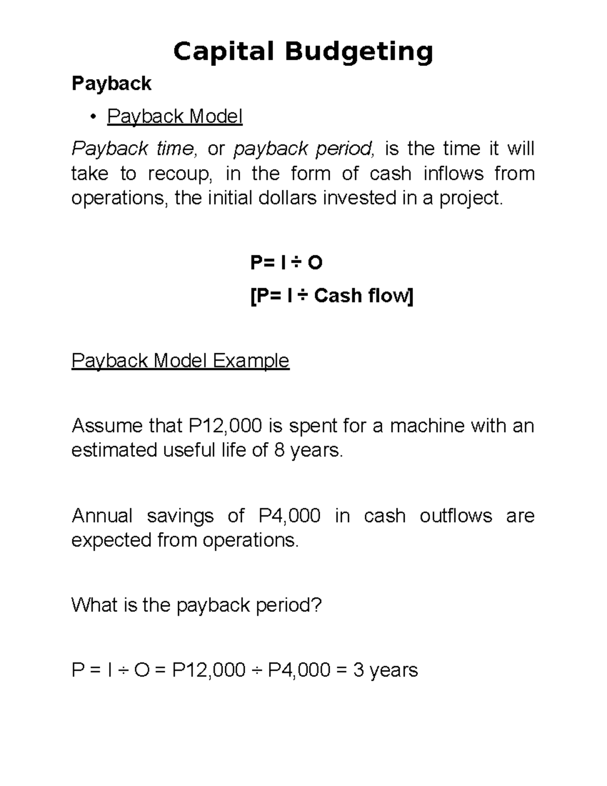 Payback Capital Budgeting - Payback Capital Budgeting Payback time ...