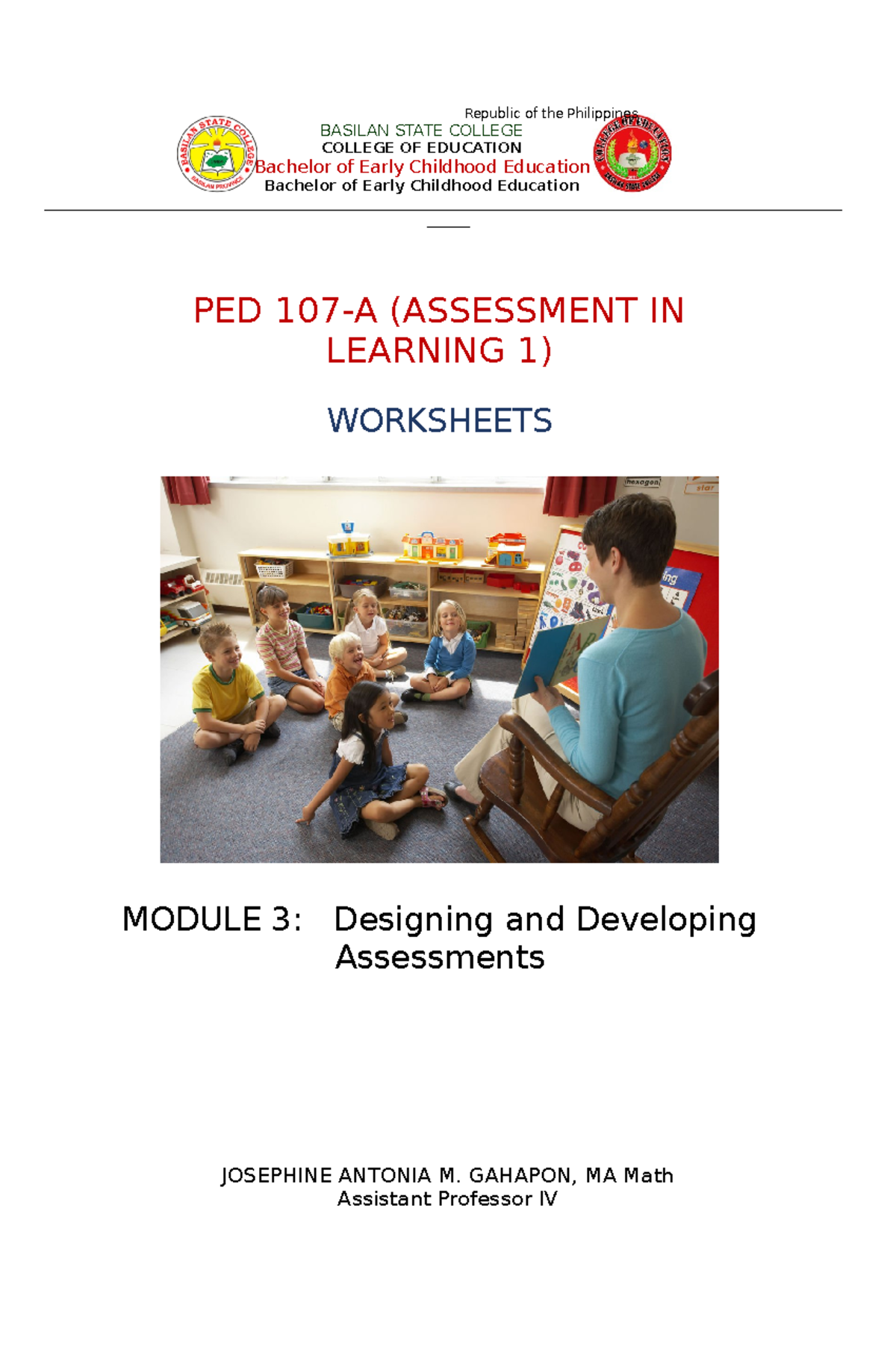 PED 107 A Worksheet 3 - Answer sheet in ped 107 learners facility ...