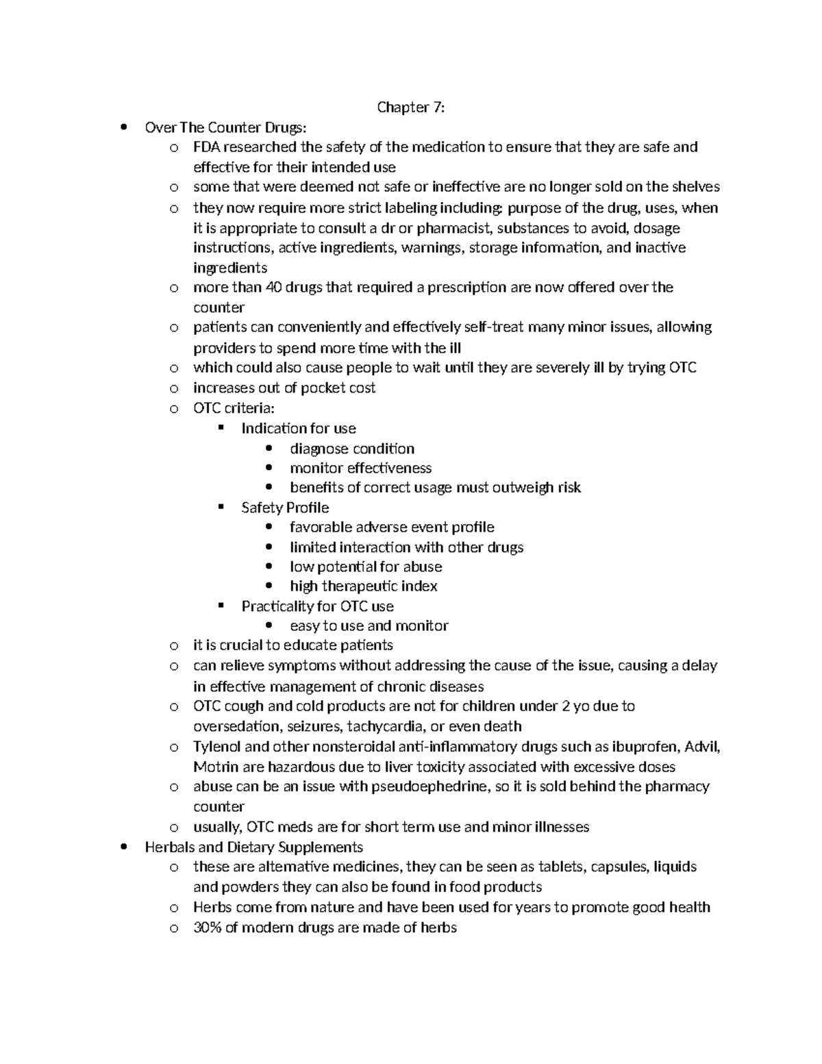 Pharm Chapter 7 Notes - Chapter 7: Over The Counter Drugs: o FDA ...