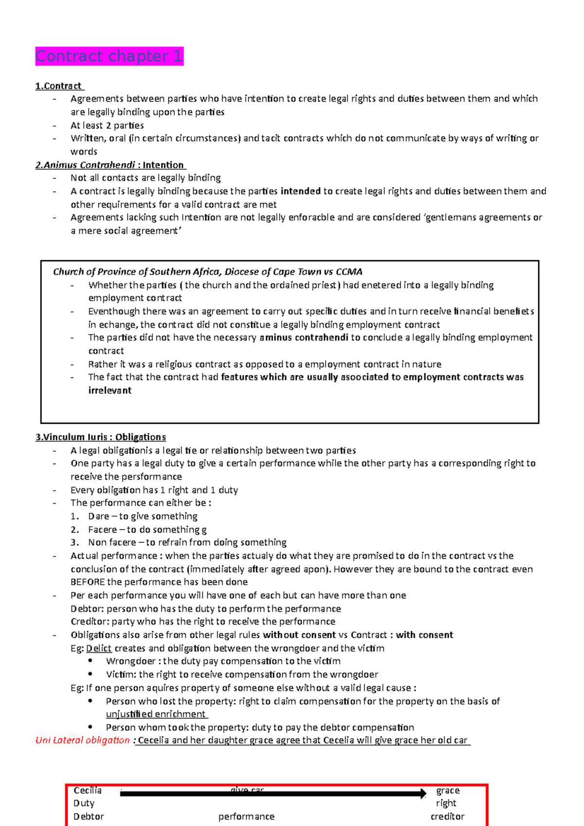 Contract notes (summaries) - Contract chapter 1 1 - Agreements between ...