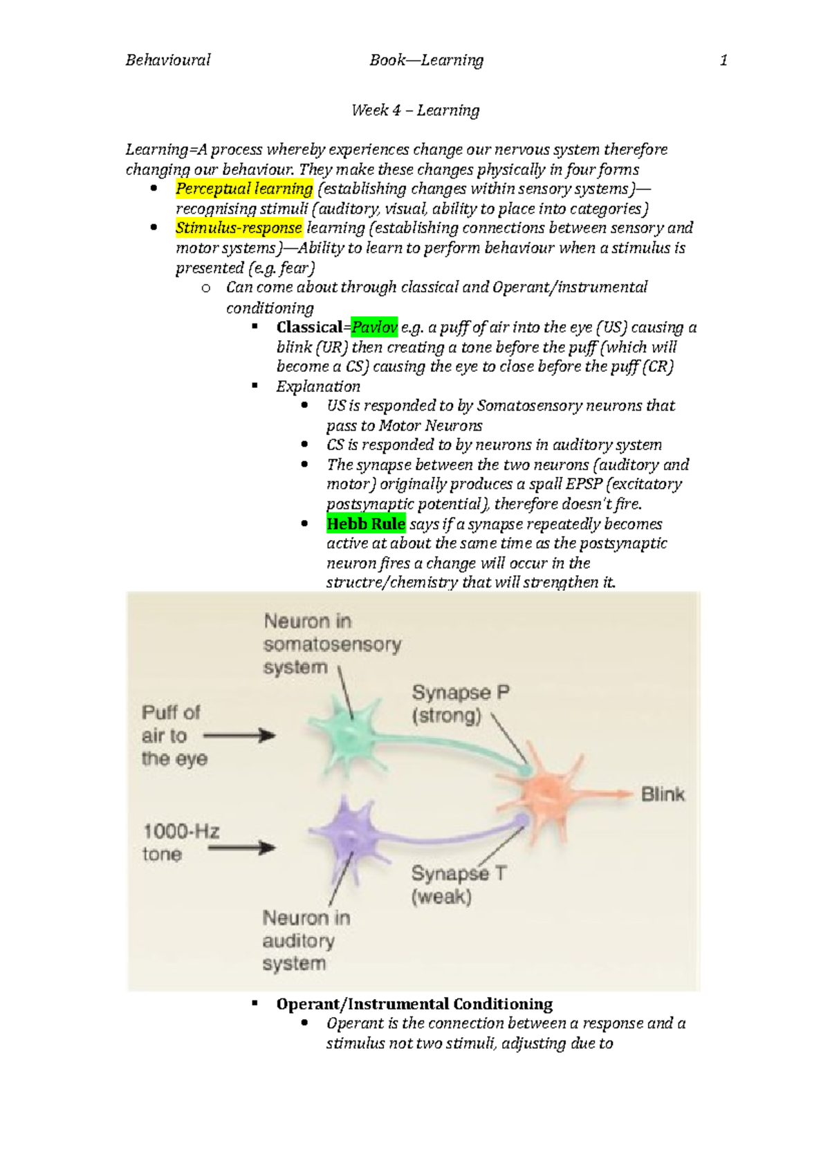 Week 4 – Learning - Week 4 – Learning Learning=A process whereby ...