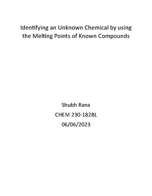 Melting Points and Mixture Melting Points - General Chemistry I CHEM ...