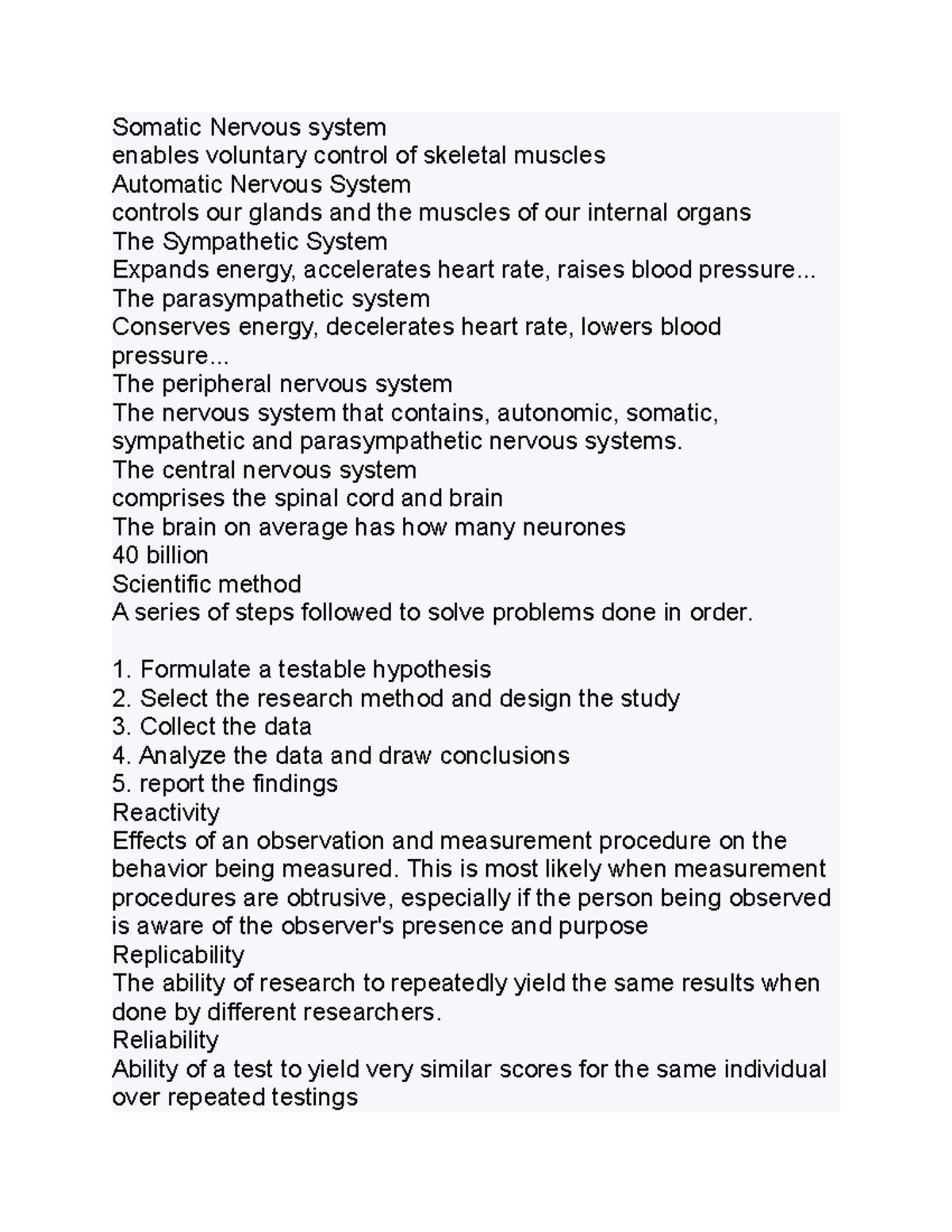 Psy 11 - Practice materials with notes for studying - Somatic Nervous ...