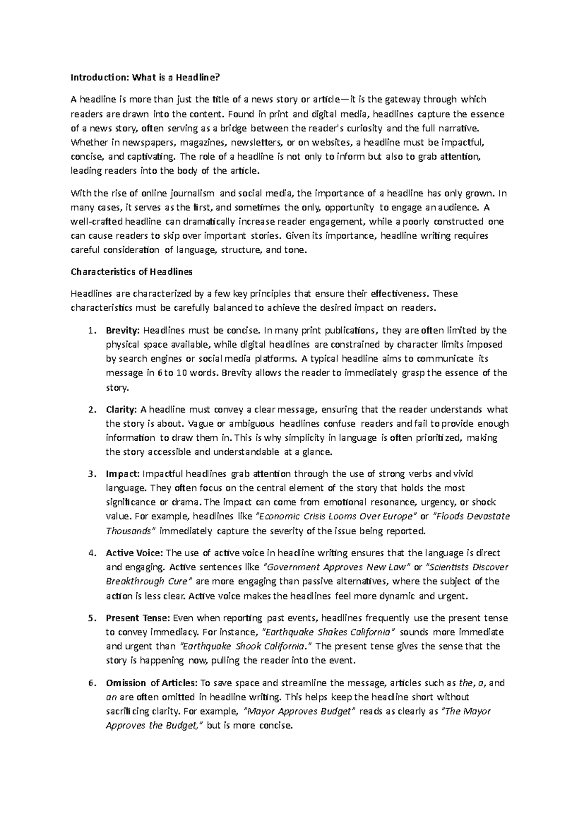 Headlines - Definition of headline and its types - Introduction: What ...