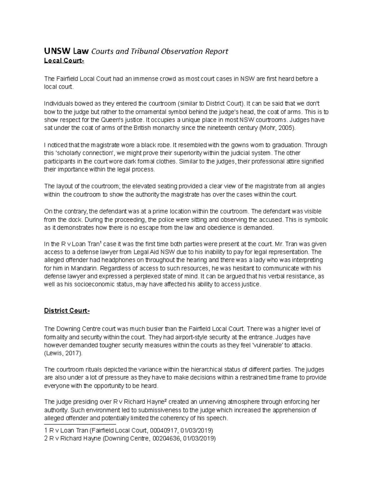 Court and Tribunal Report - UNSW Law Courts and Tribunal Observation ...