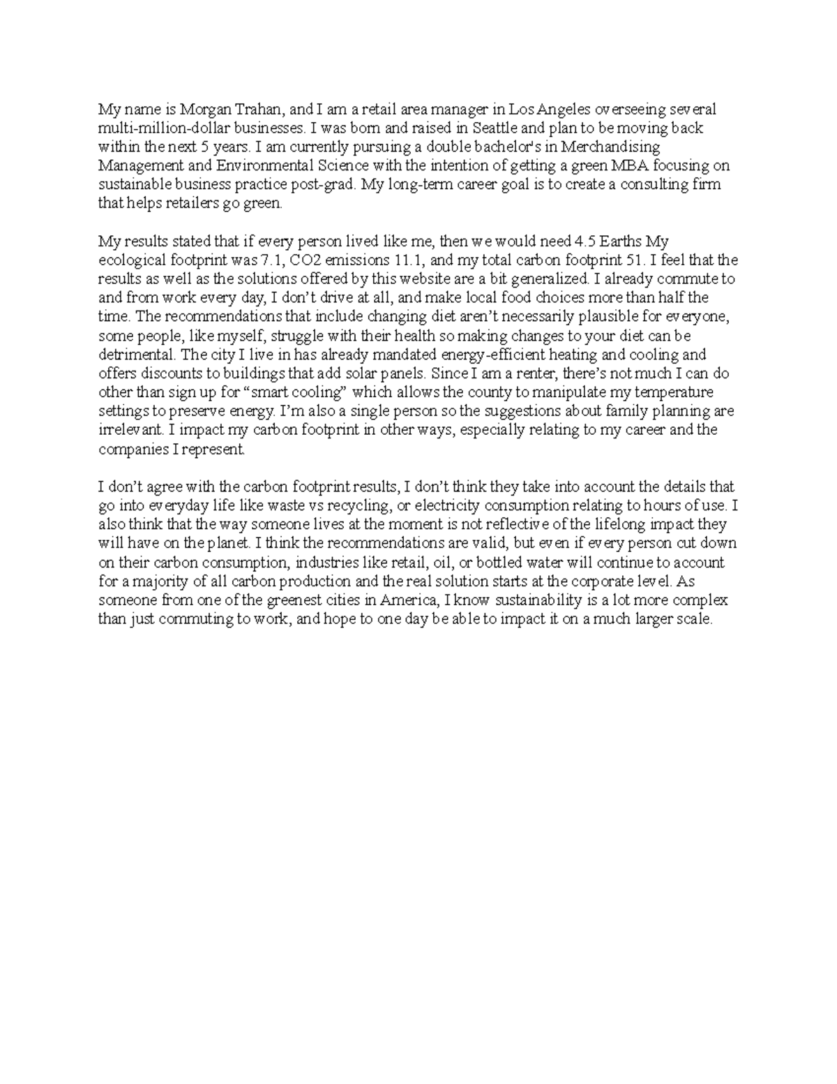 1-1 Discussion The Environment and You - My name is Morgan Trahan, and ...