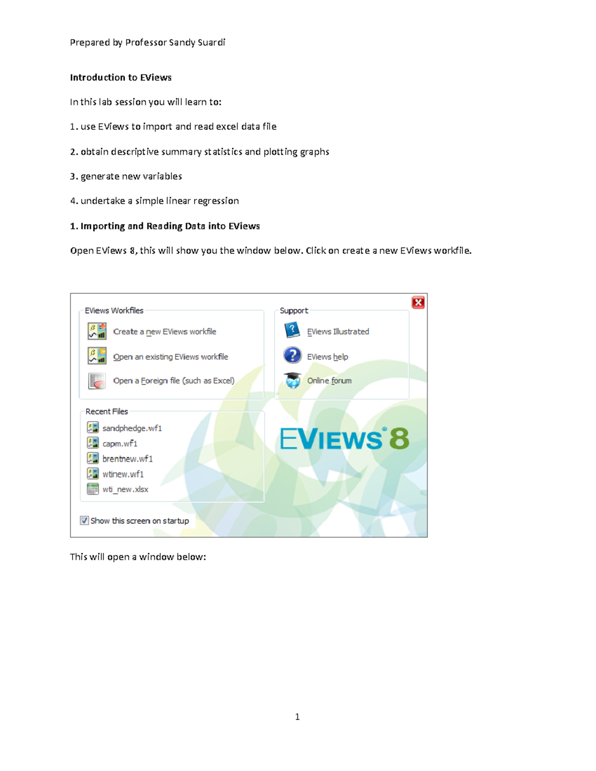 Introduction to EViews - Click on create a new EViews workfile. This ...