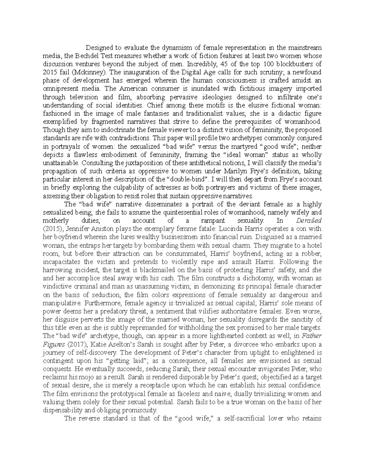 Midterm Draft 1 - Designed to evaluate the dynamism of female ...