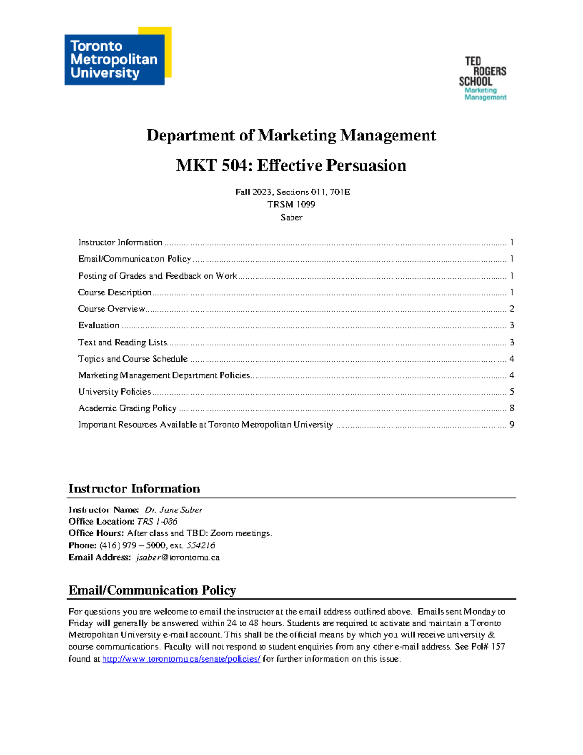 MKT504 Course Outline - Department of Marketing Management MKT 504: Effective Persuasion Fall ...
