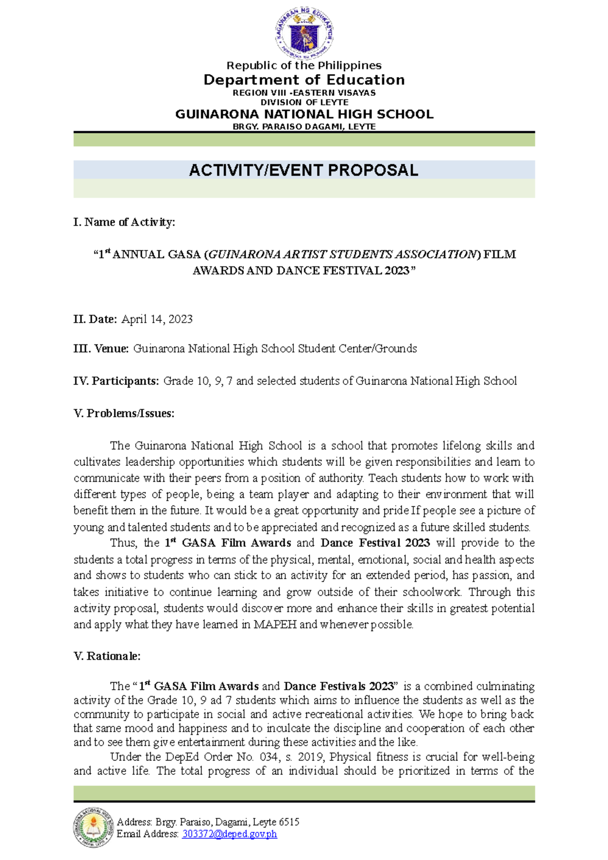 Activity Proposal on GASA Film Awards Dance Fest - Department of ...