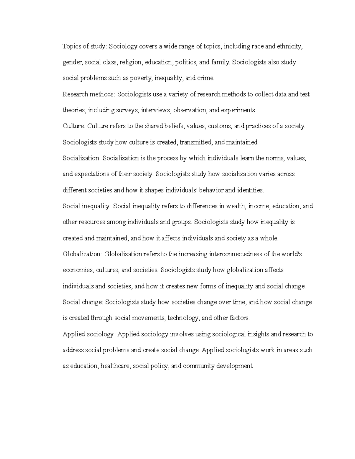 Soci 201 2 - Soci 201 - Topics of study: Sociology covers a wide range ...