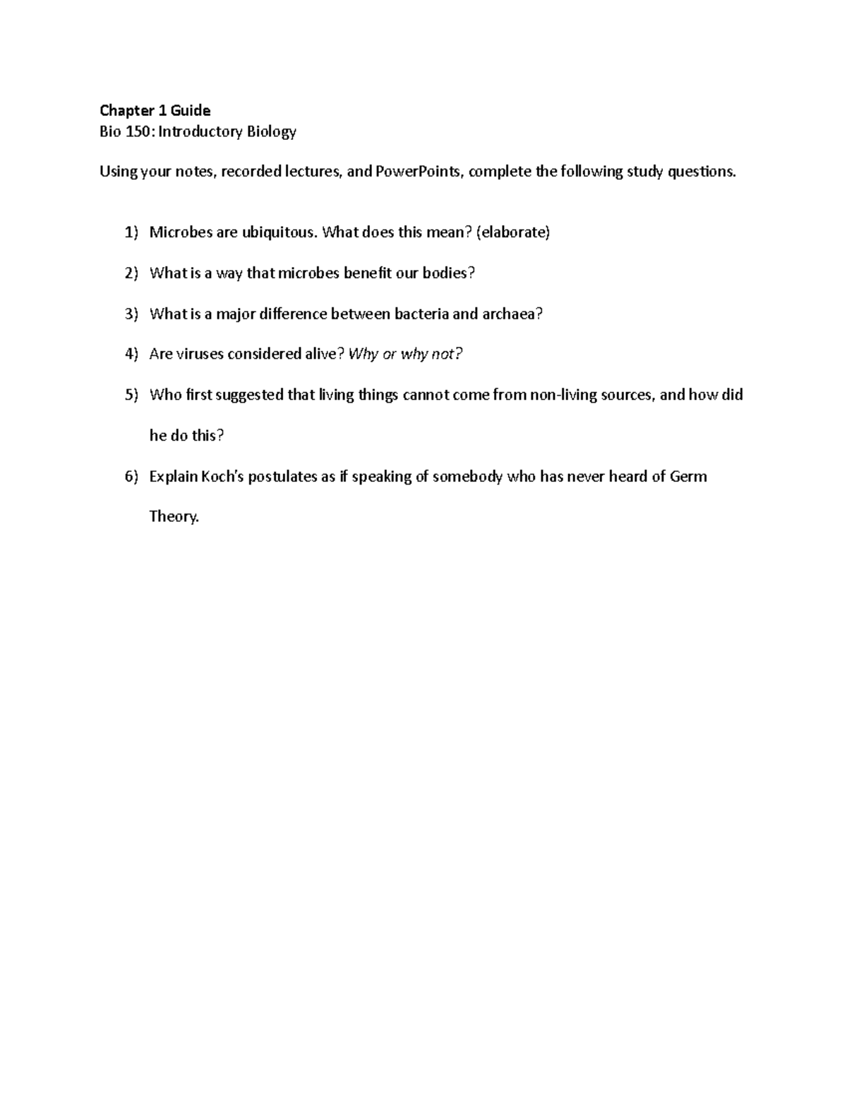 Bio 150 - Ch 1 and 9 Guide - idk mane - Chapter 1 Guide Bio 150 ...