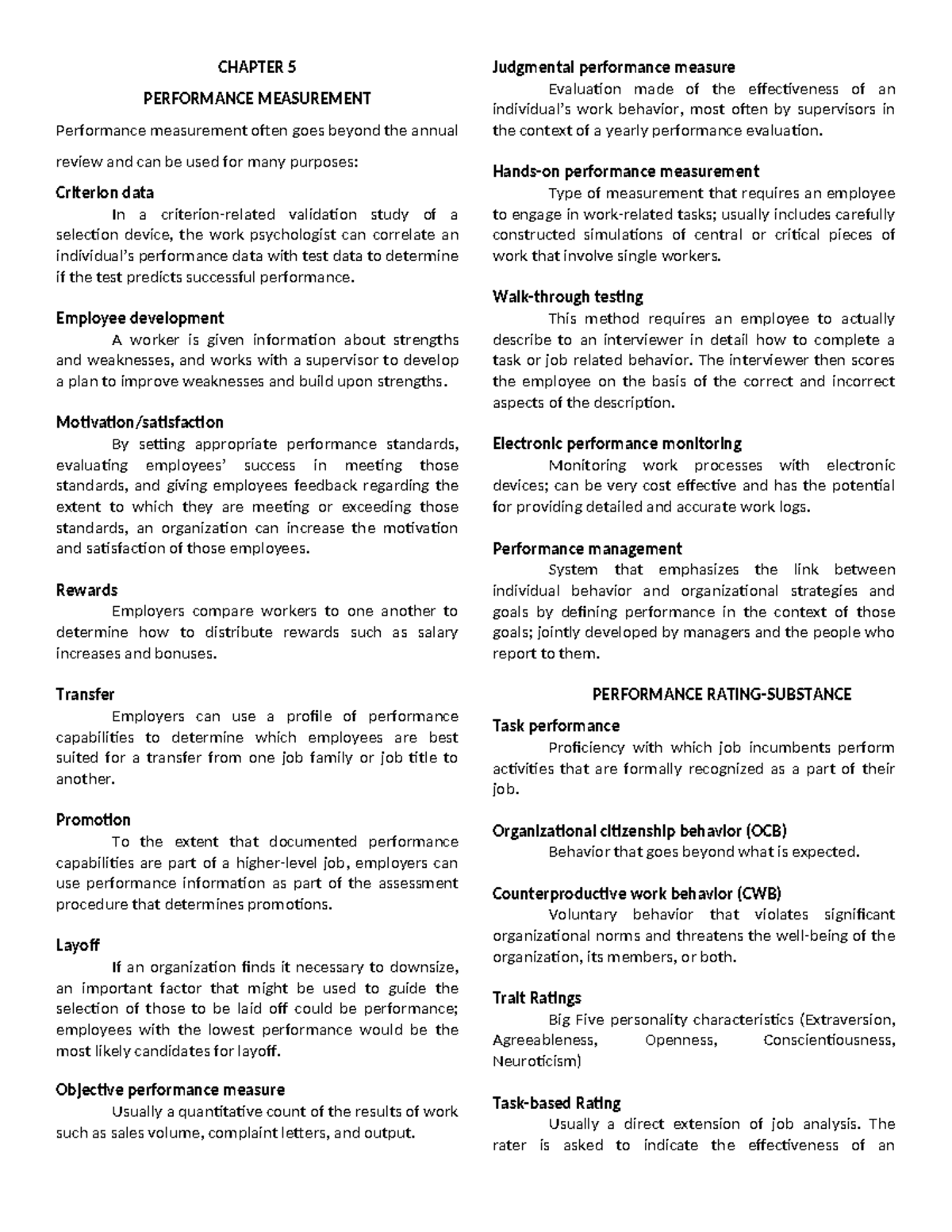 IO- Midterms - CHAPTER 5 PERFORMANCE MEASUREMENT Performance measurement often goes beyond the ...