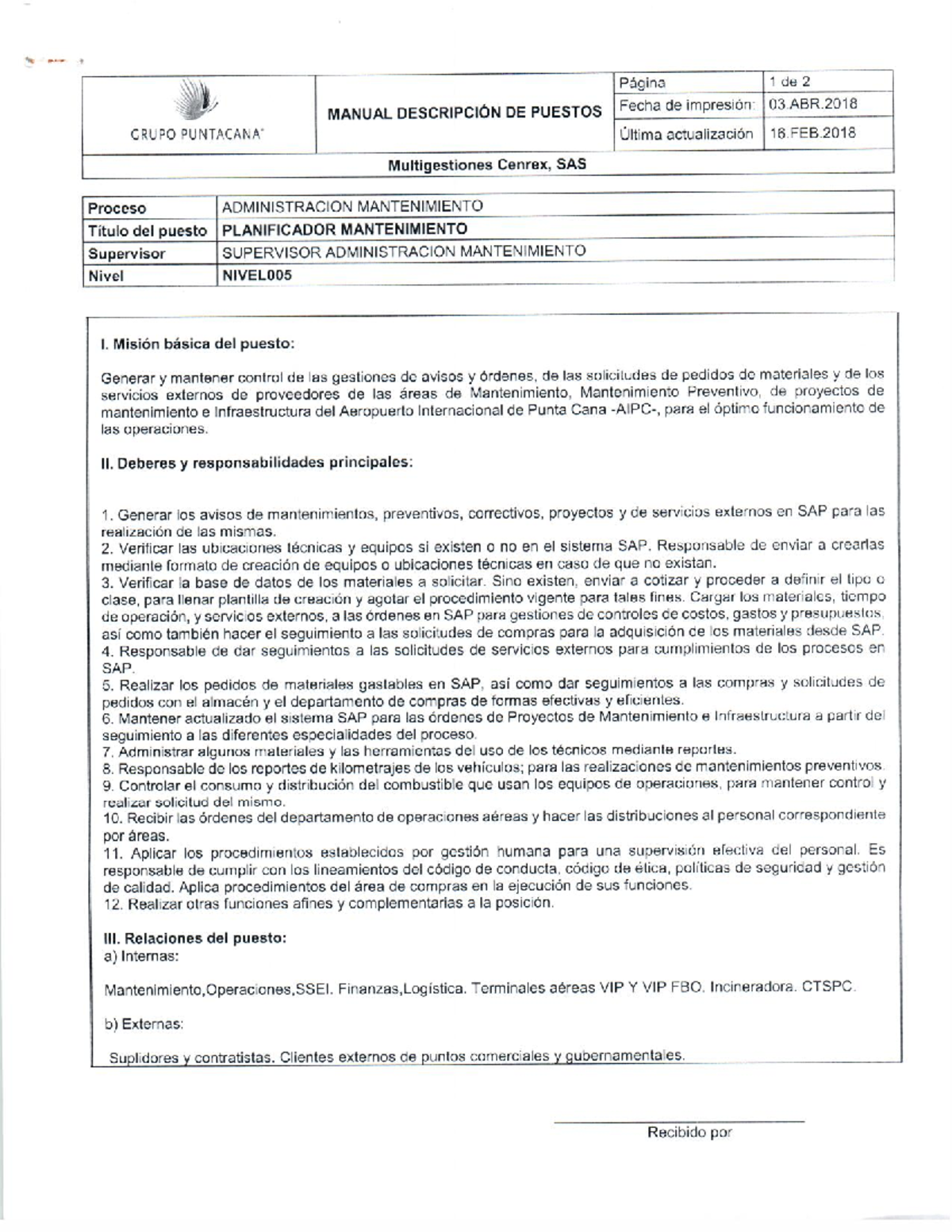 Descripcion DE Puesto - Documentos para soporte, materiales random que ...