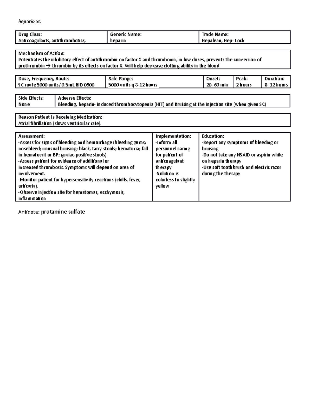 Heparin SC med research revised - heparin SC Drug Class: Anticoagulants ...