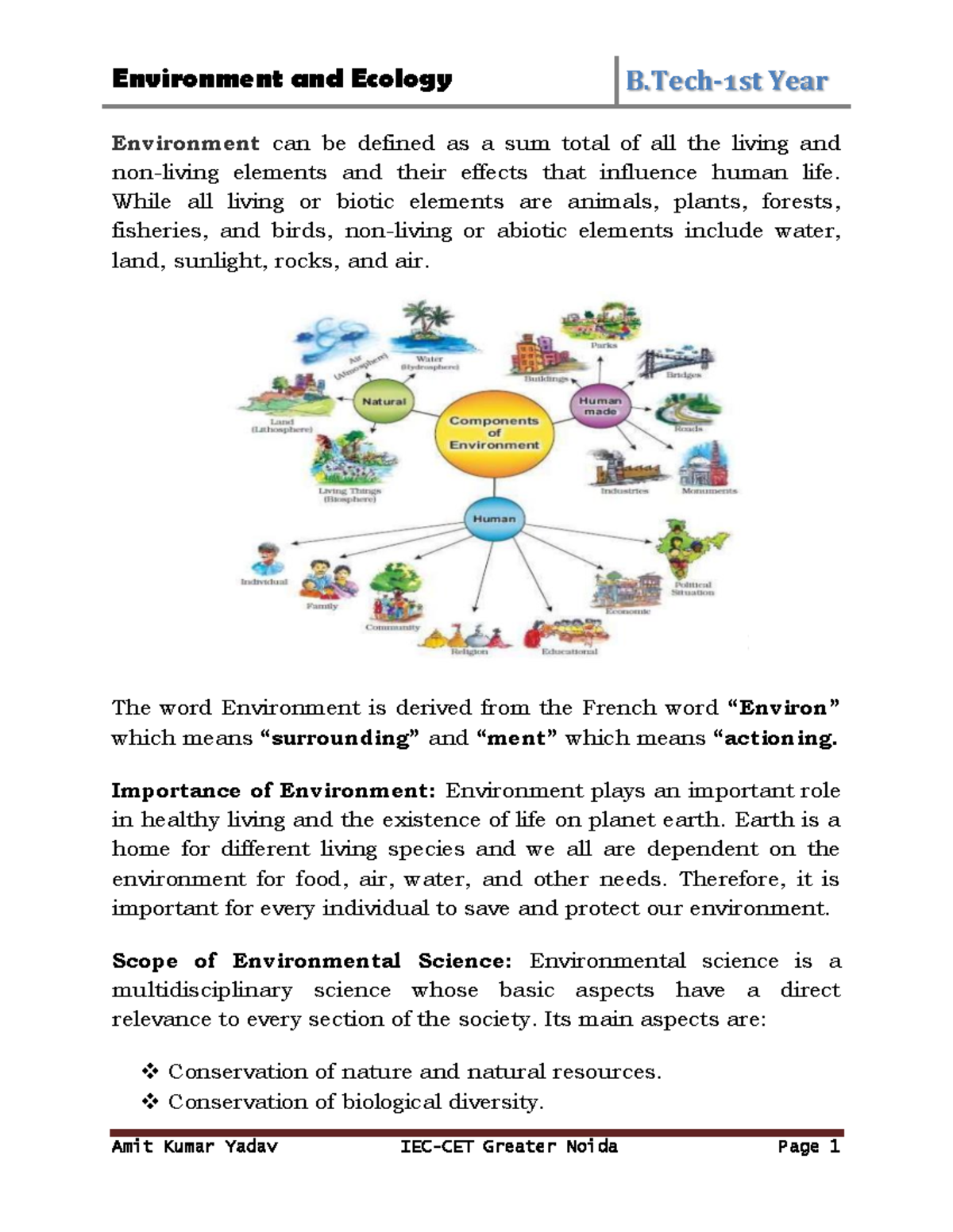 Environment and Ecology Unit 1 - Environment can be defined as a sum ...