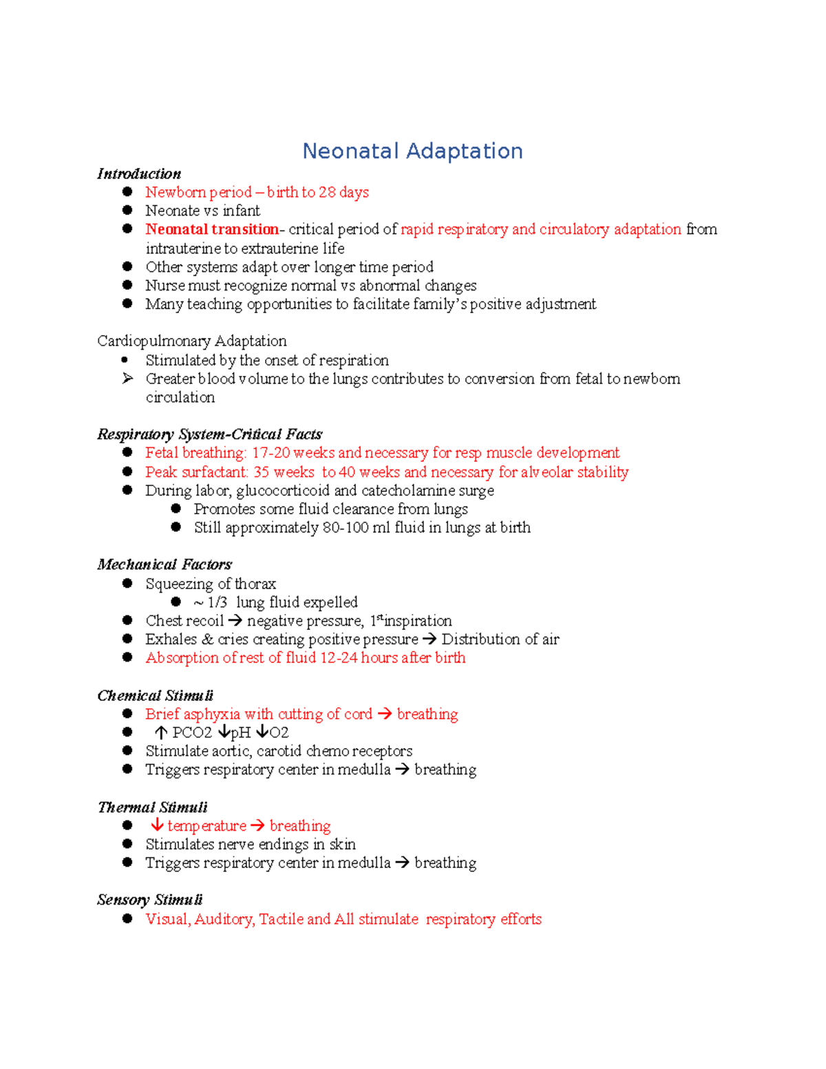 New born - Normal newborn expectations (miller) - Neonatal Adaptation ...
