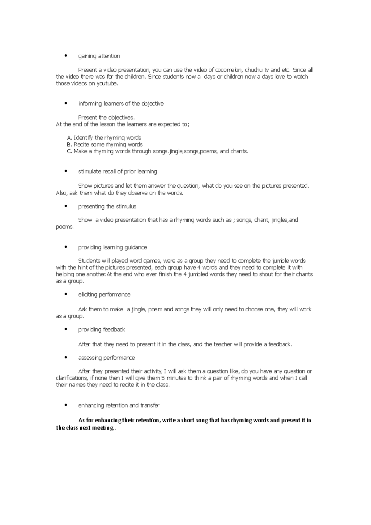 Pedagogy lesson plan of nine events of instruction - gaining attention ...