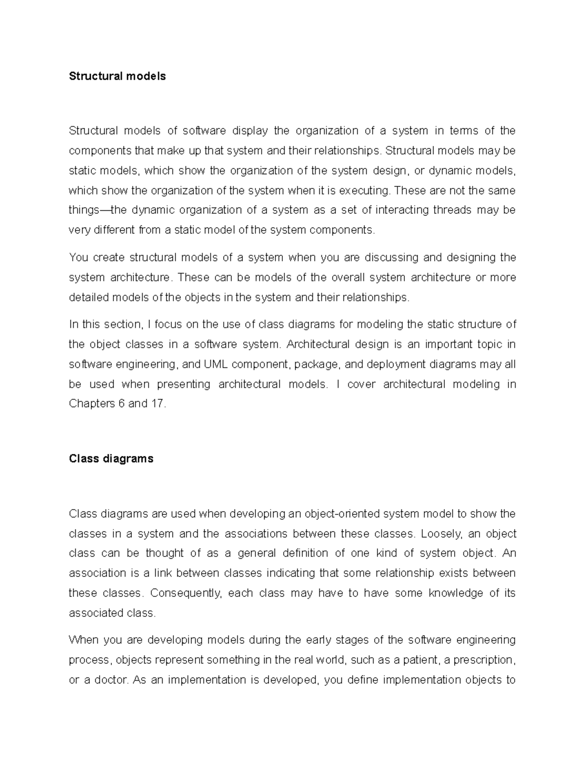 Structural models - Structural models Structural models of software ...