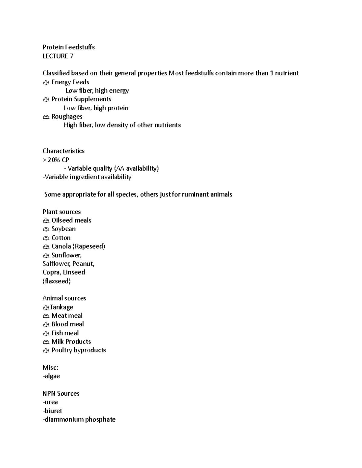 Nutrition L07 - Protein Feedstuff - Protein Feedstuffs LECTURE 7 ...