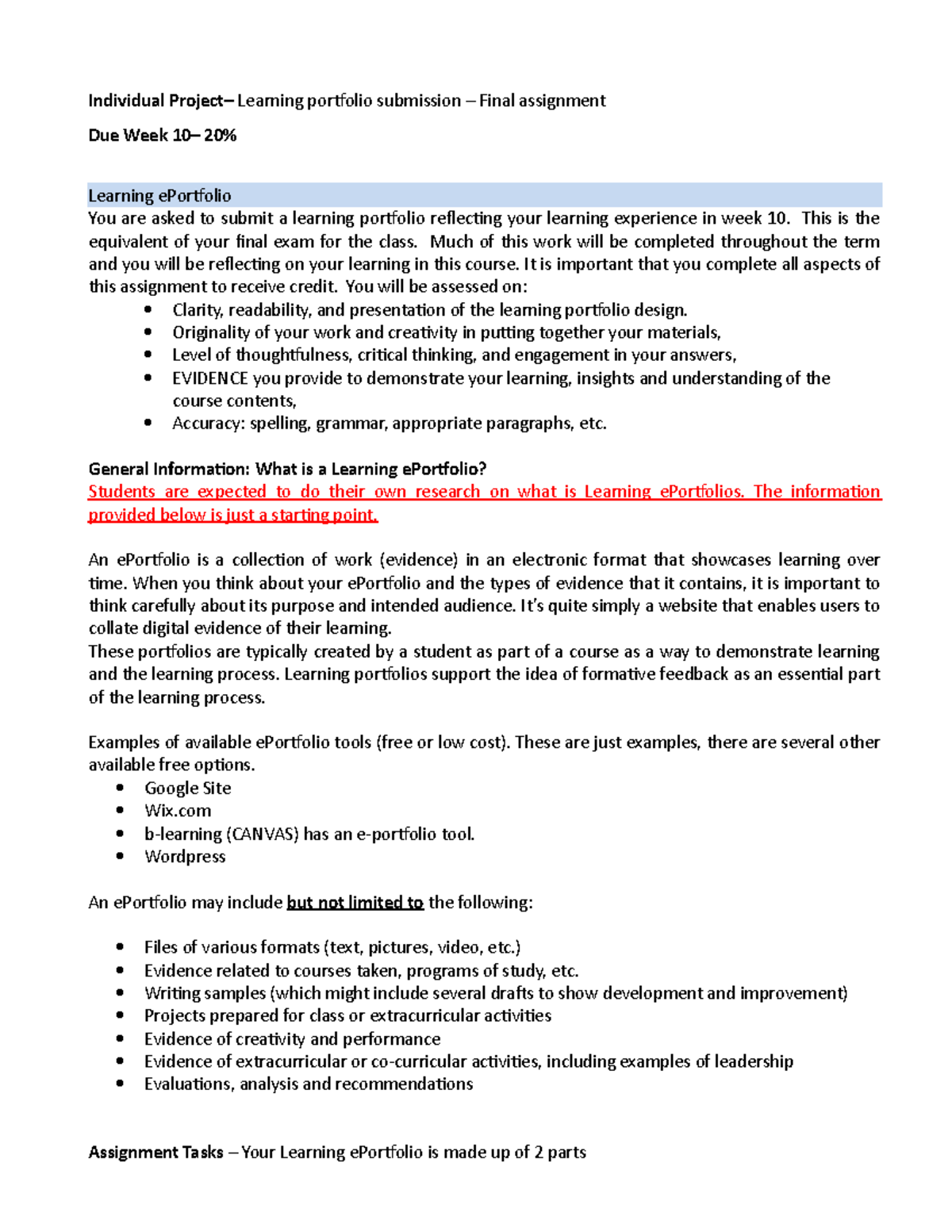 Learning Portofolio Assignment - Individual Project– Learning portfolio ...