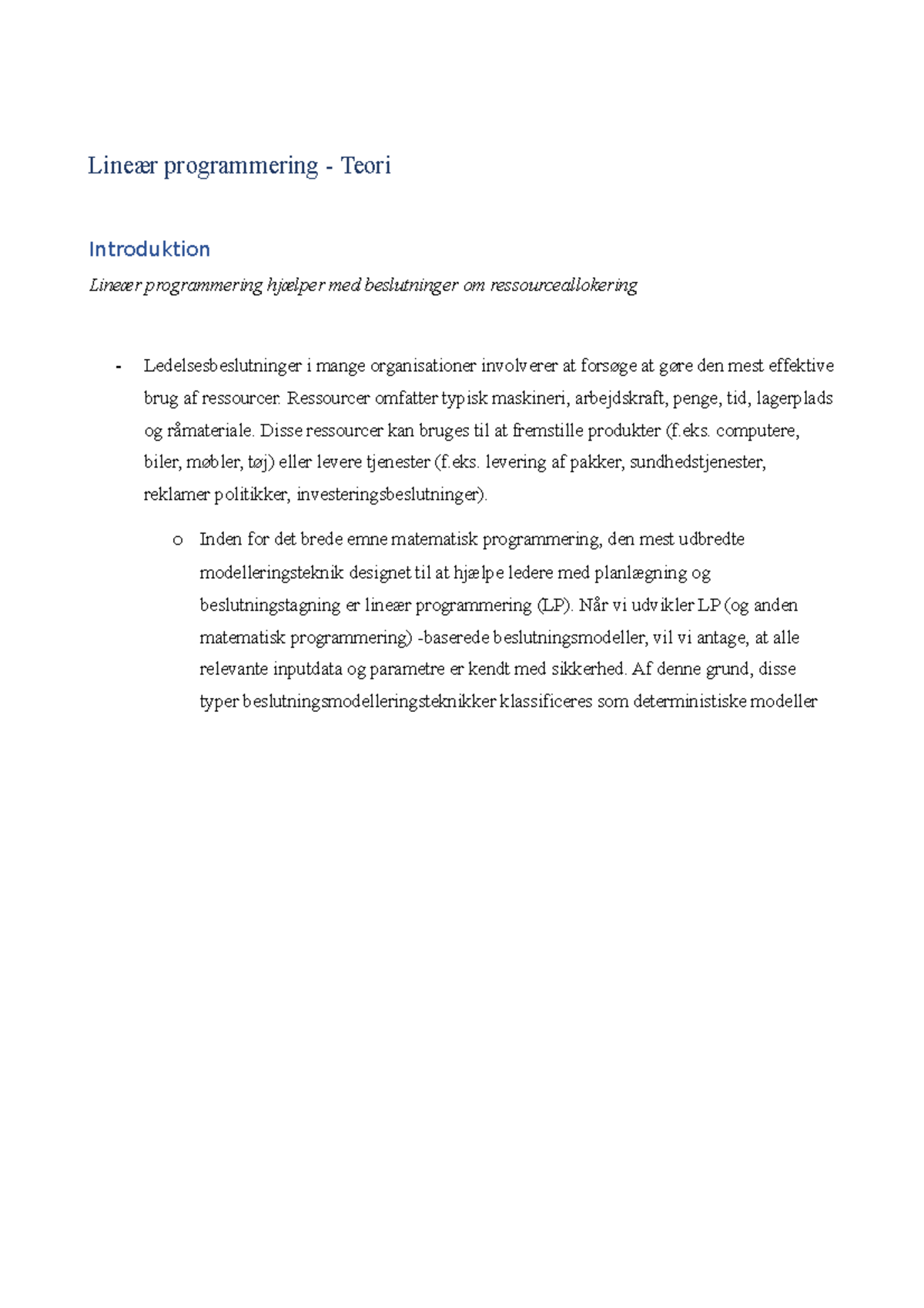 Henrik LP og Bineær og Simulering - Lineær programmering - Teori ...