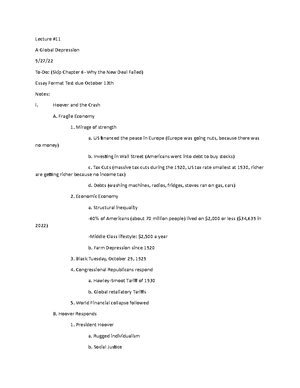Lecture #4 - Notes from 4th class - Lecture #4- 20th century US History ...