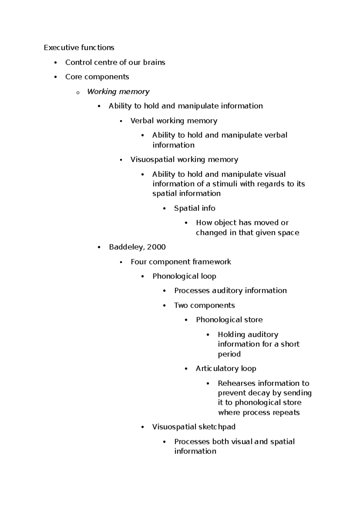 Executive Functions Lecture Notes Executive Functions Control Centre Of Our Brains Core