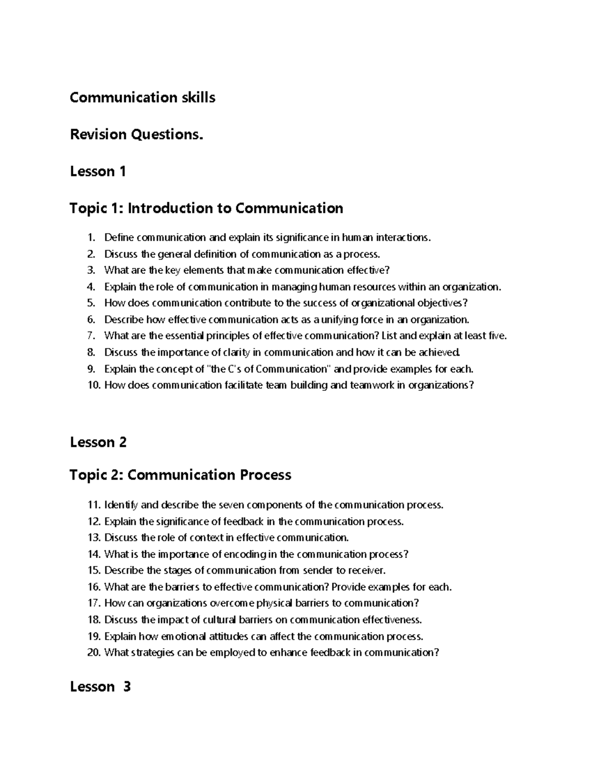 Communication skills -note-L6 - Communication skills Revision Questions ...