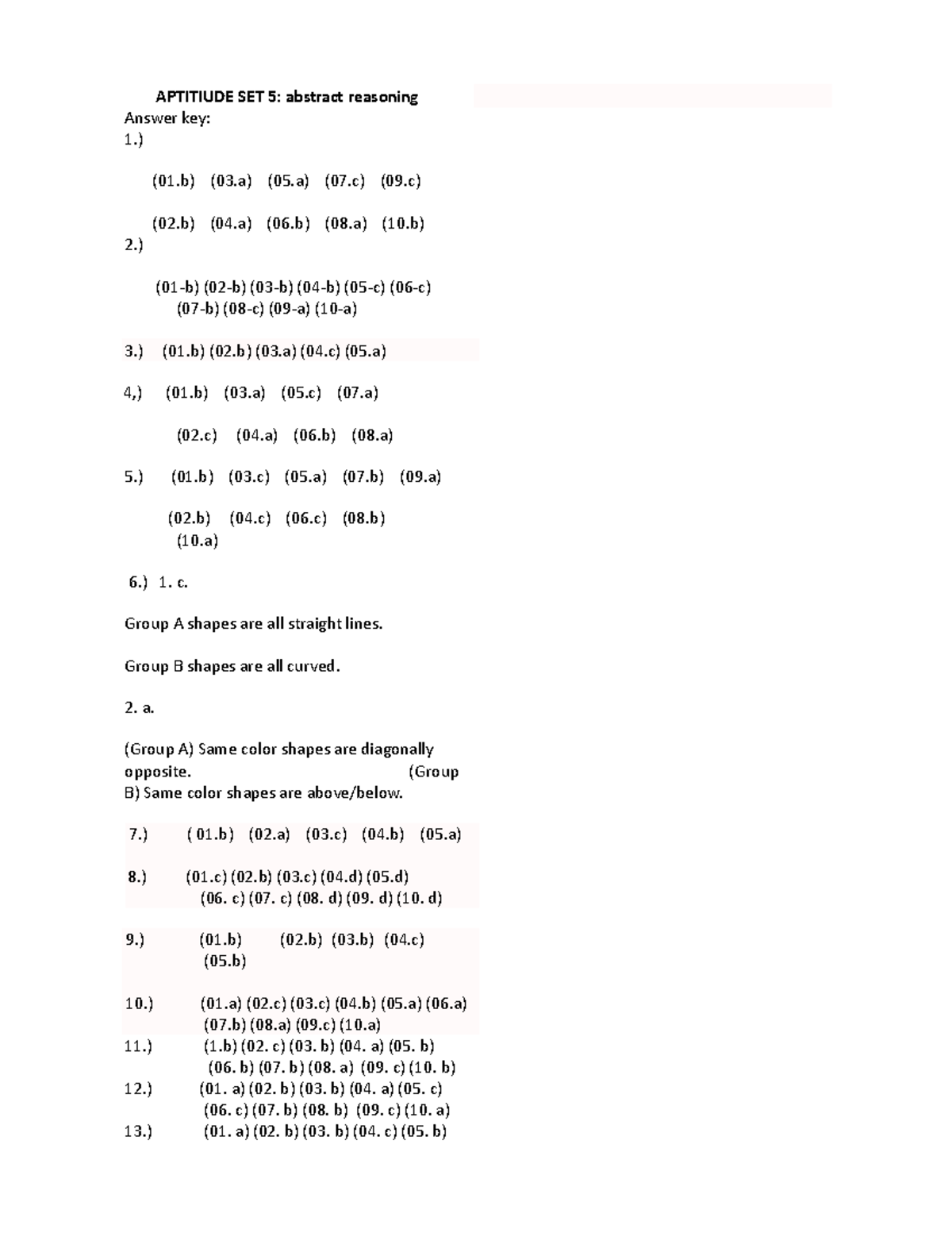 Aptitude Set 5 - APTITIUDE SET 5: abstract reasoning Answer key: 1 ...