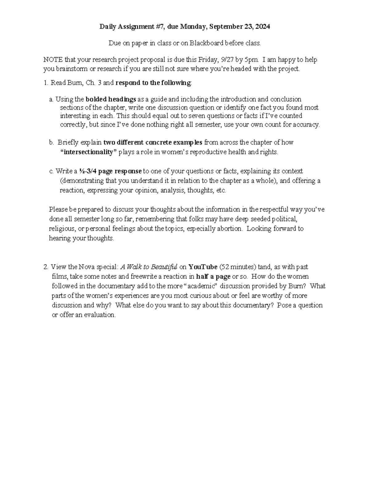 HW Assignment #7 - The book - Daily Assignment #7, due Monday ...