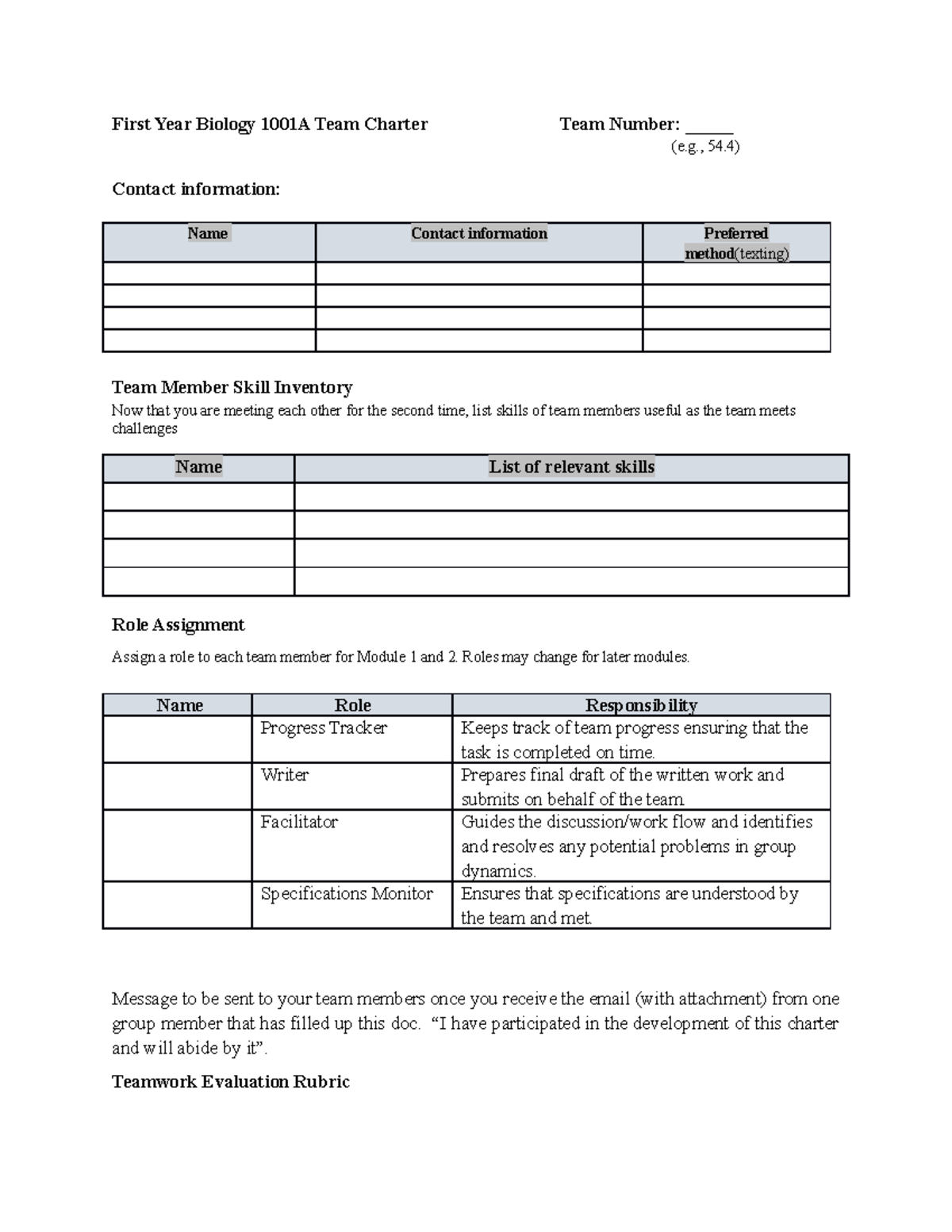 Lab Document for Skill Developments - First Year Biology 1001A Team ...