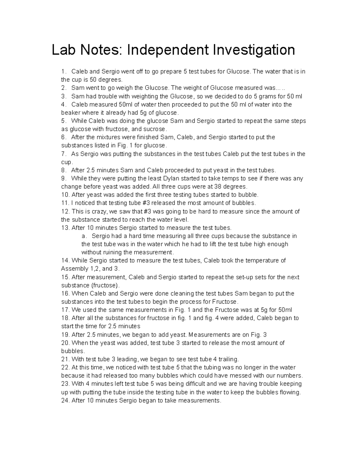 Lab Notes Independent Investigation - Lab Notes: Independent ...