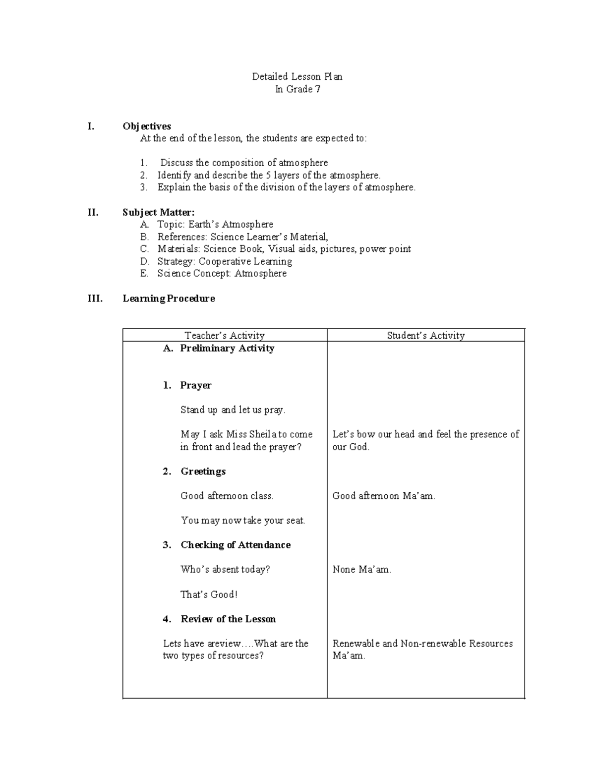 Detailed Lesson Plan-Grade 7 Science - Detailed Lesson Plan In Grade 7 ...