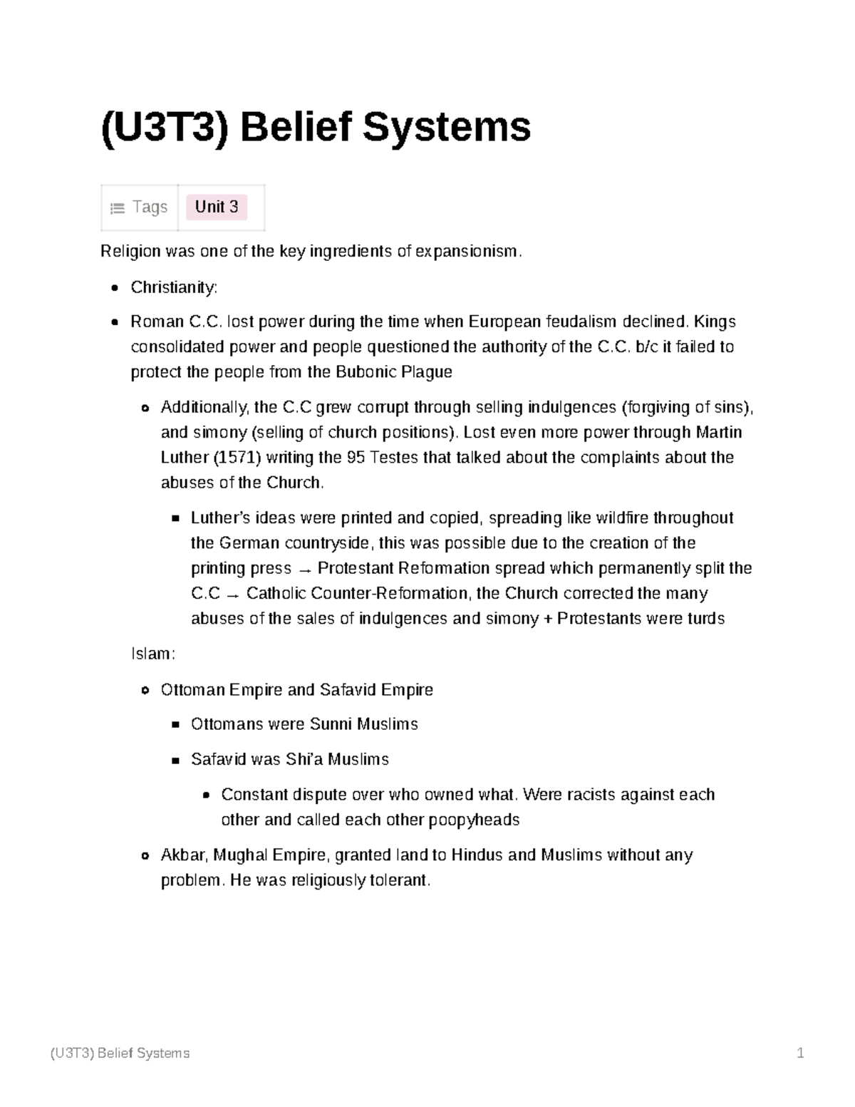 (U3T3) Belief Systems - (U3T3) Belief Systems 1 (U3T3) Belief Systems ...
