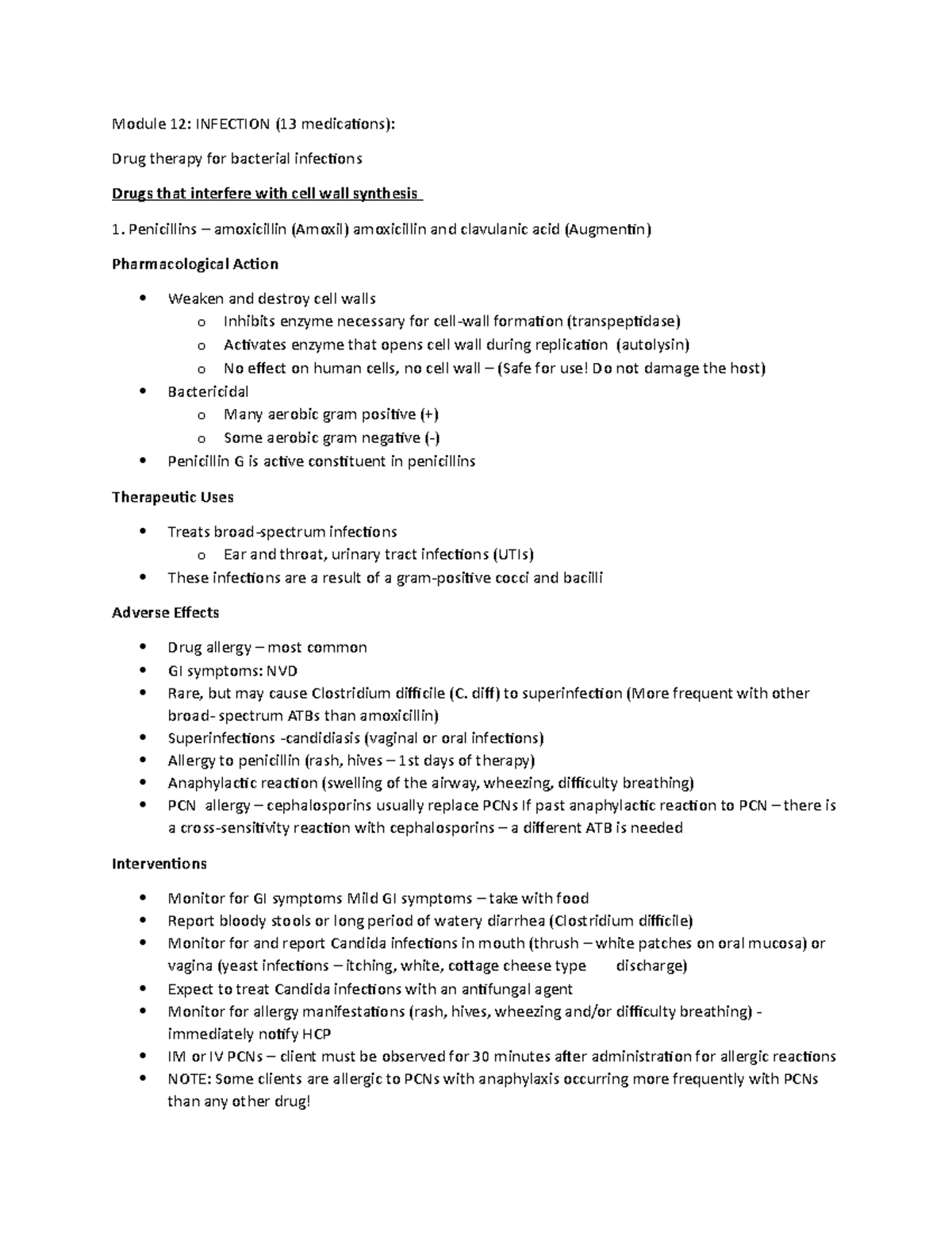 Infection Medications - Module 12: INFECTION (13 medications): Drug ...