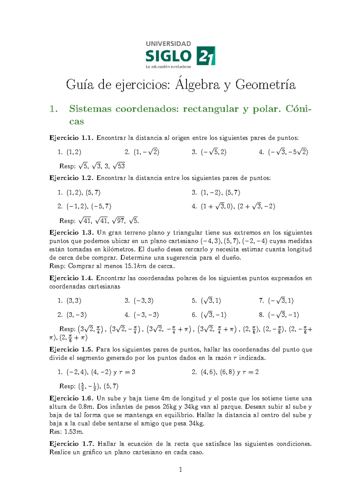 Guia de ejercicioss CEX 332 Algebra y Geometria - Gu ́ıa de ejercicios ...