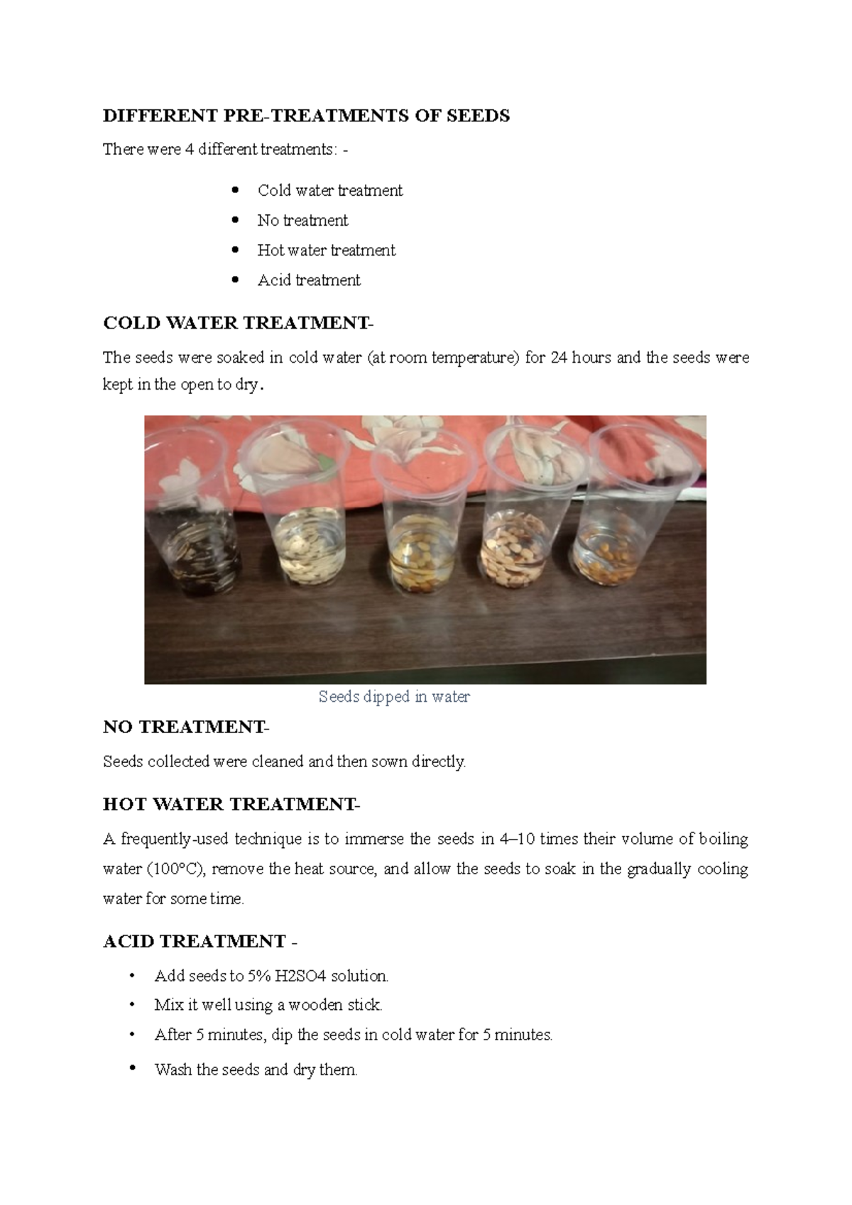 Different PRE Treatments - DIFFERENT PRE-TREATMENTS OF SEEDS There were ...