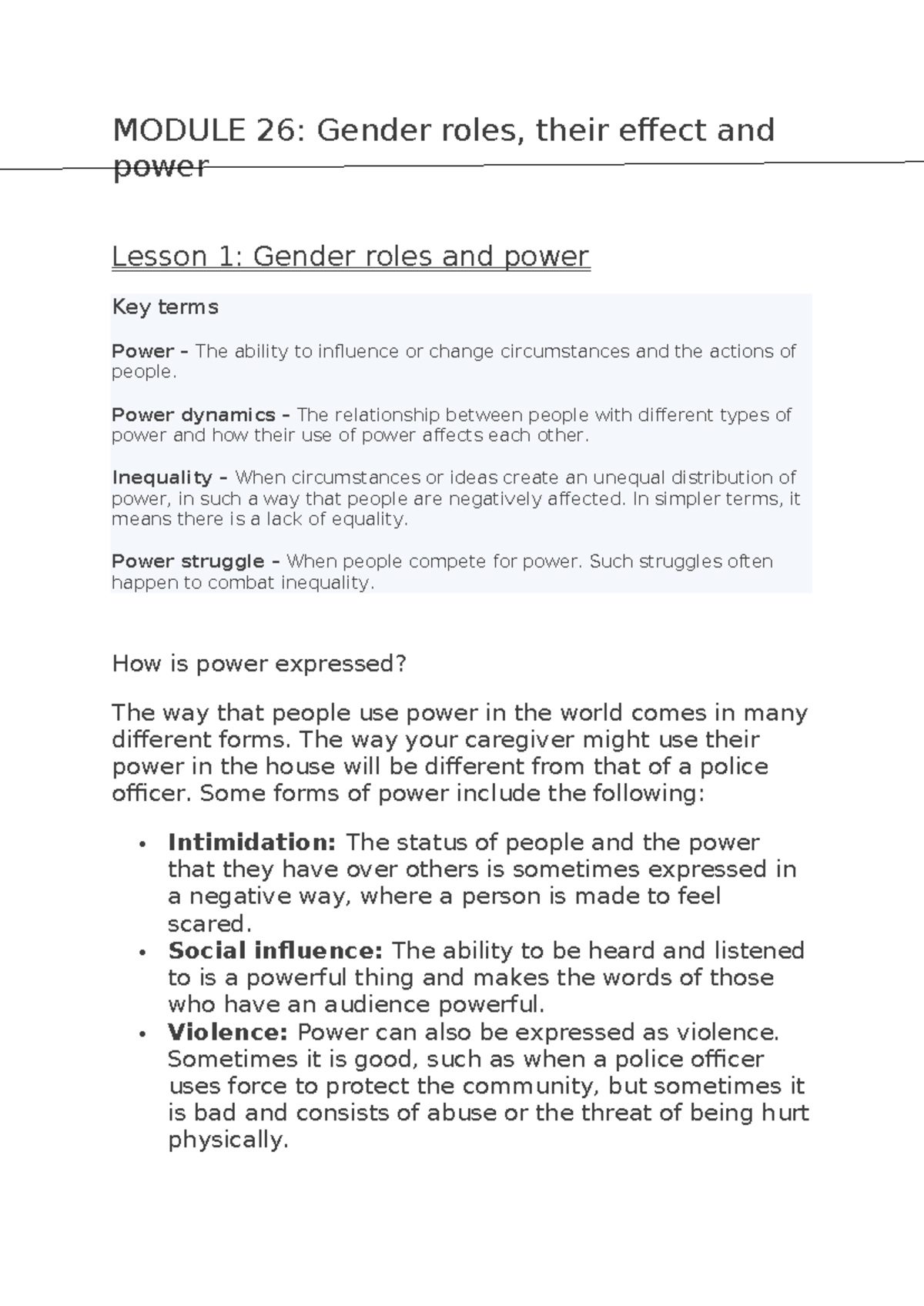 Module 26- Gender roles, their effect and power Umagalopha and skipping - MODULE 26: Gender ...