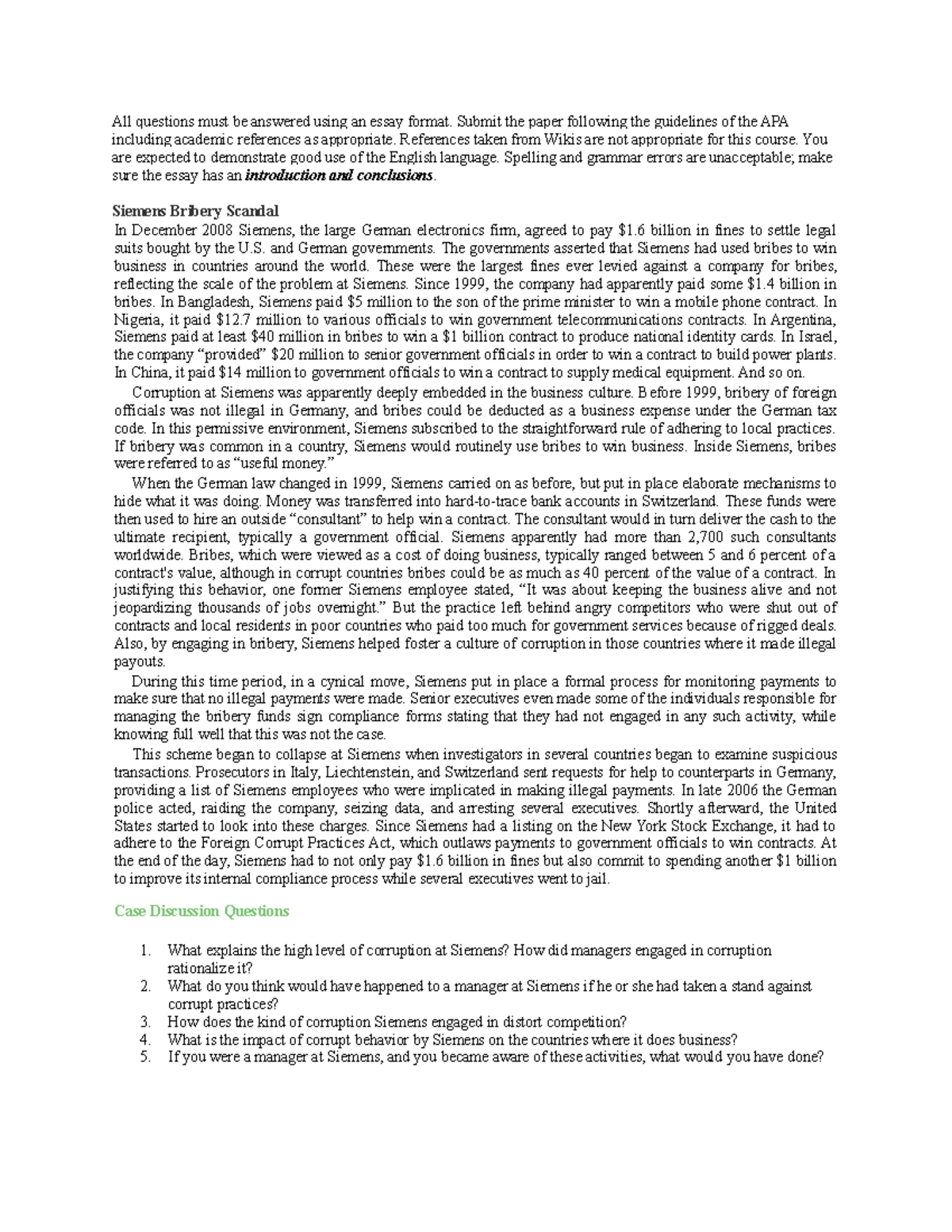 Attachment 1 - readable - All questions must be answered using an essay ...