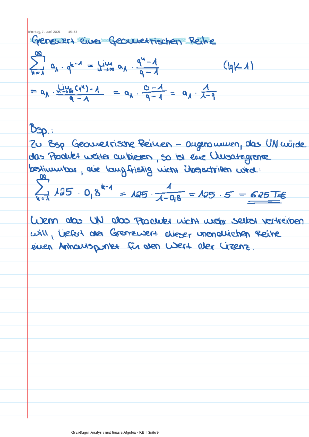Grenzwert einer geometrischen Folge - Grundlagen der Analysis und ...