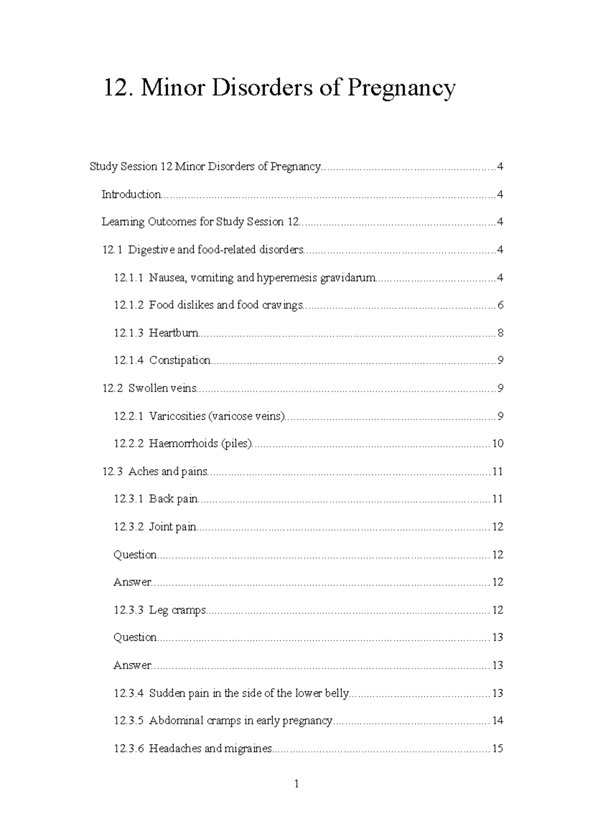 minor disorders of pregnancy - 12. Minor Disorders of Pregnancy Study ...