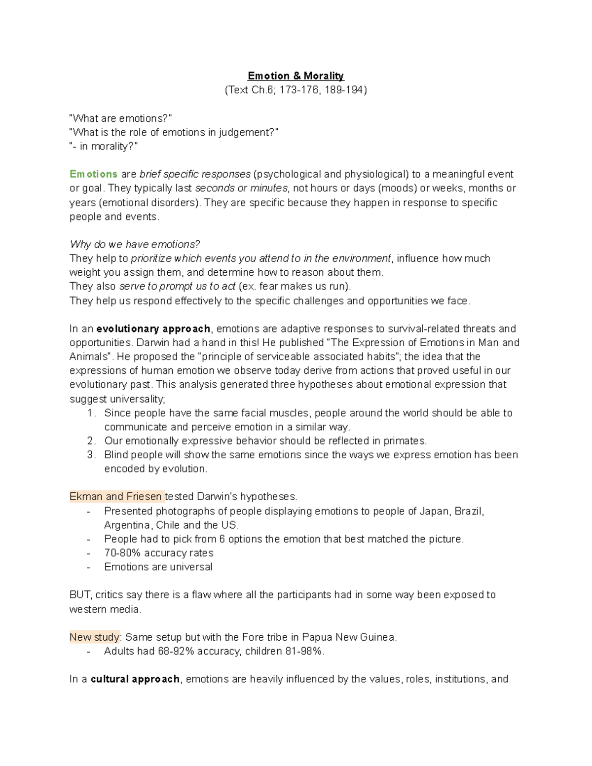 10 Emotion & Morality - Includes text book notes. - Emotion & Morality ...