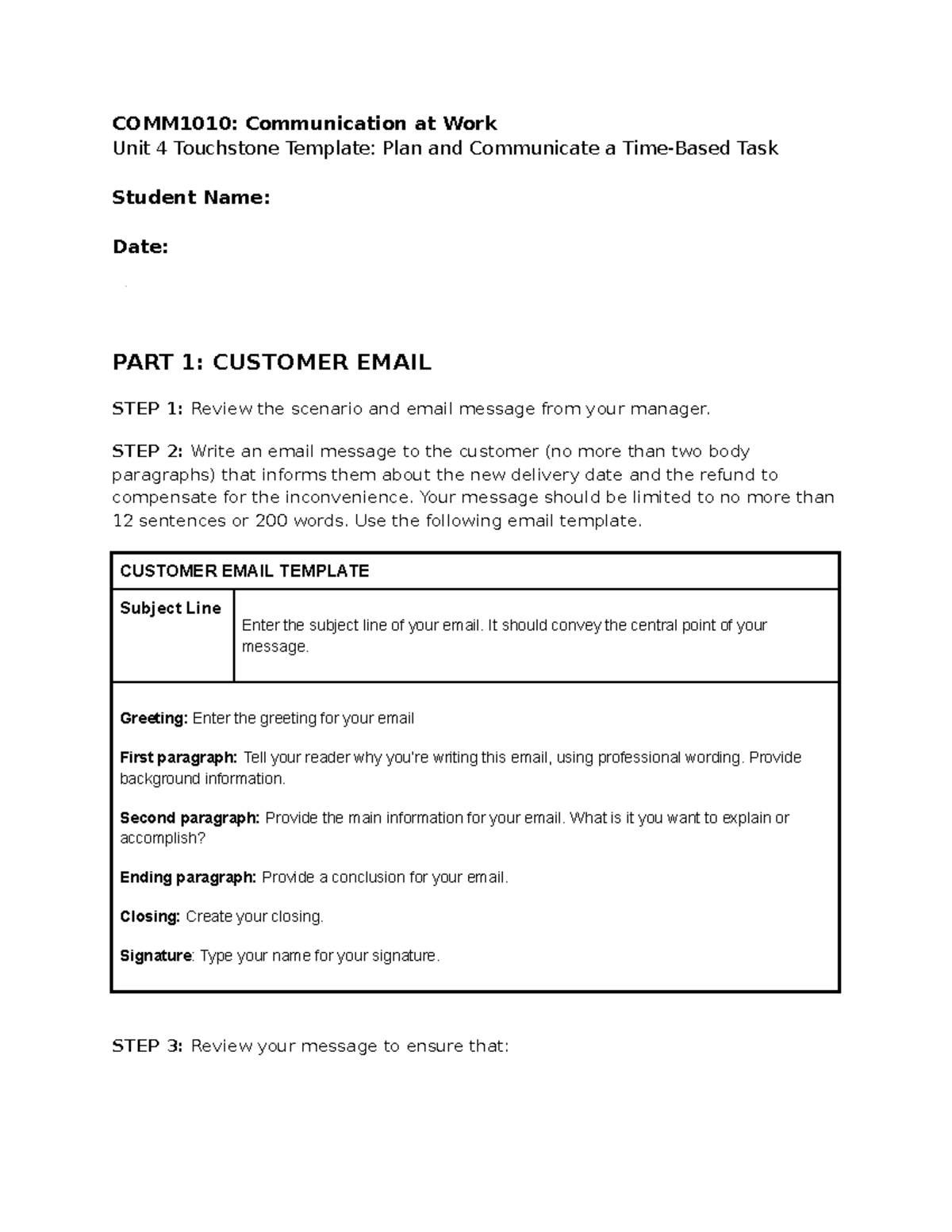 Template for Unit 4 Touchstone - Communication at Work - COMM1010 ...