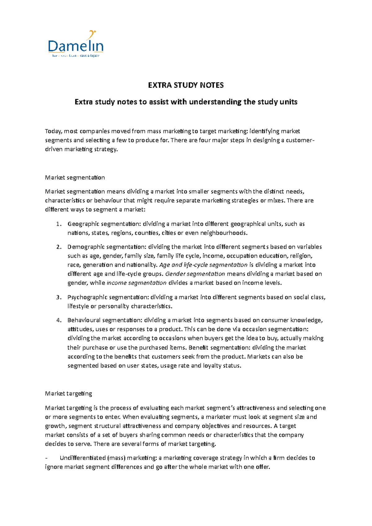 Extra study notes 2 - EXTRA STUDY NOTES Extra study notes to assist ...
