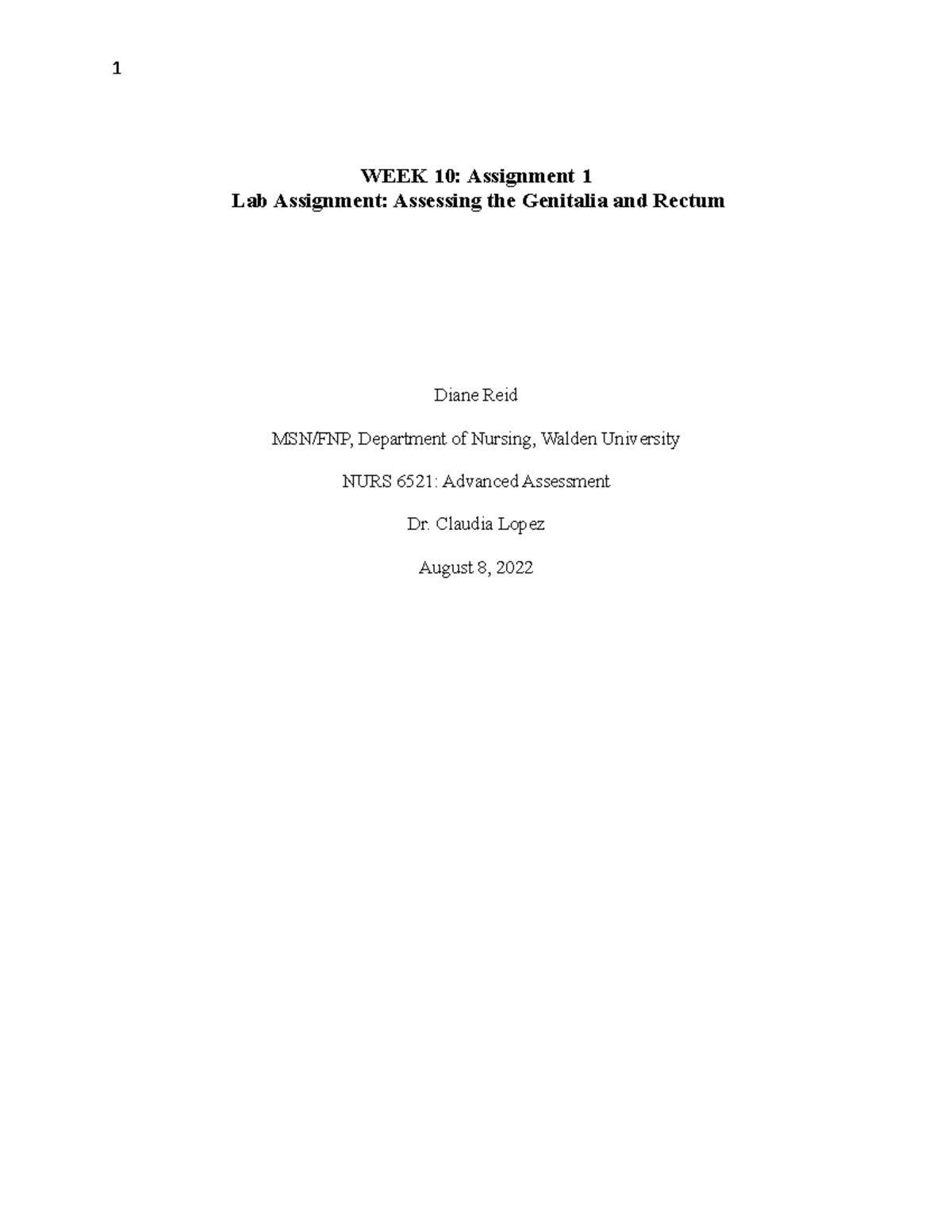 6521 WEEK 10 SOAP NOTE - Soap note assignment - WEEK 10: Assignment 1 Lab Assignment: Assessing ...